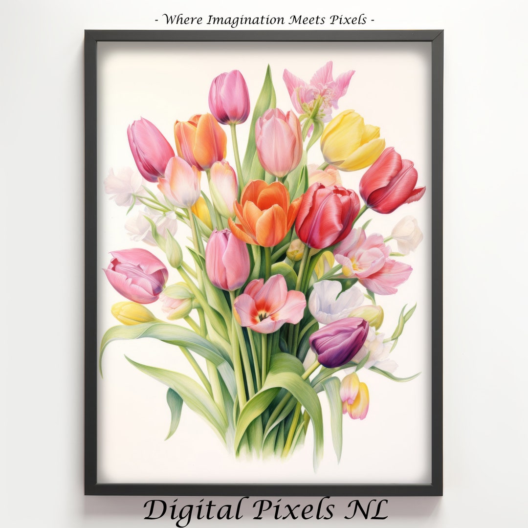 Birth Flower Series April, Tulip Bouquet of Tulips, Wall Art Print ...