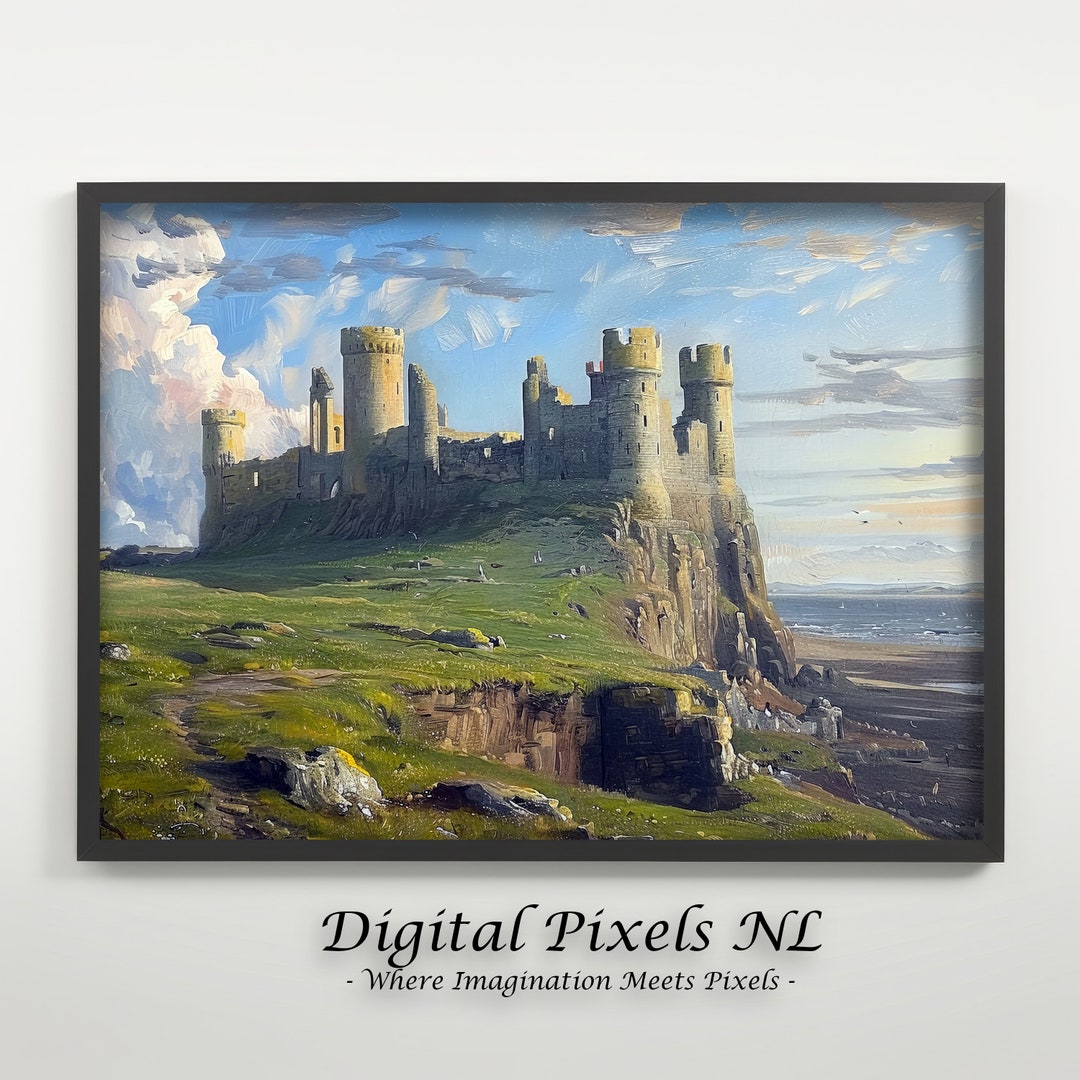 Castle on a Hill, Printable Nature Scene, Vintage Painting, Antique ...