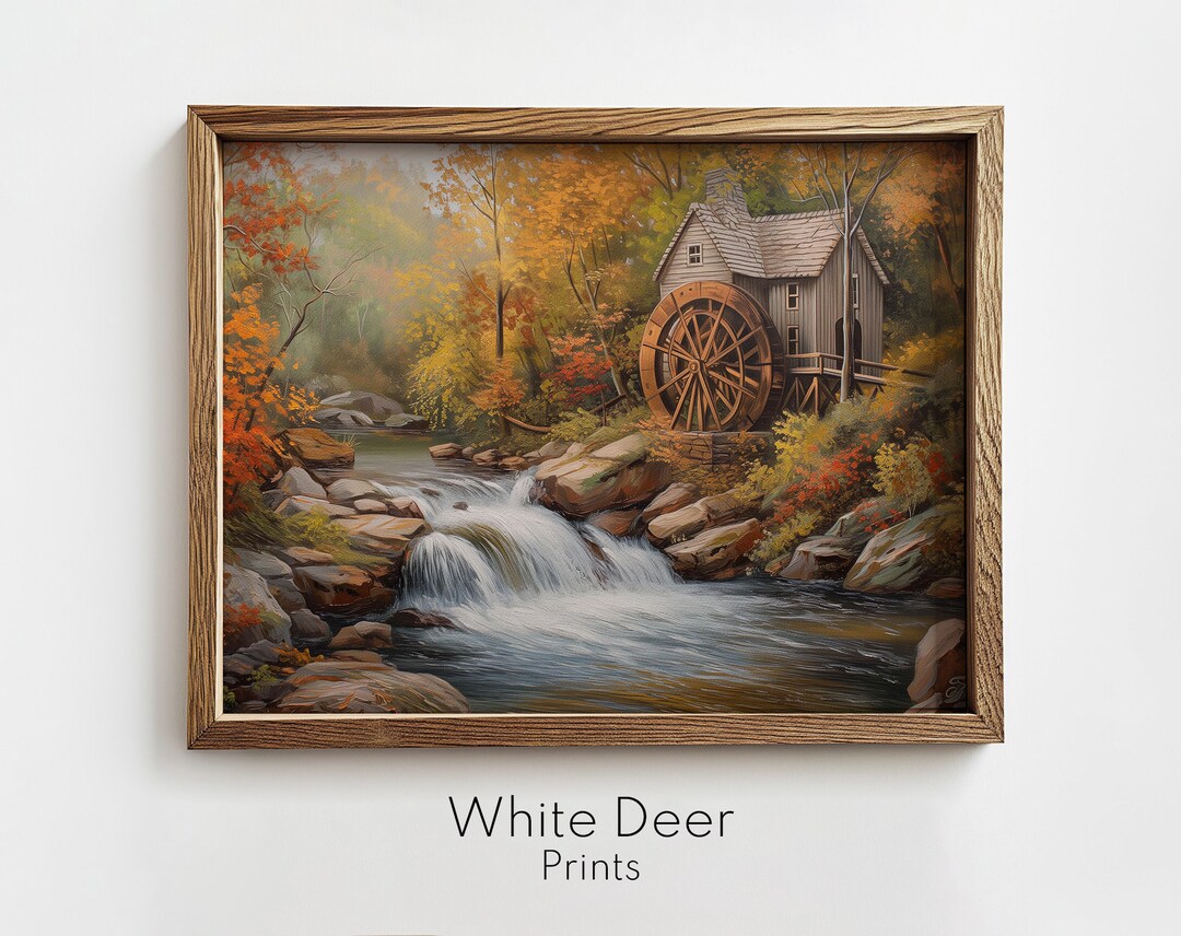 Autumnal Mill by Stream Canvas Print Rustic Watermill and Fall Foliage ...
