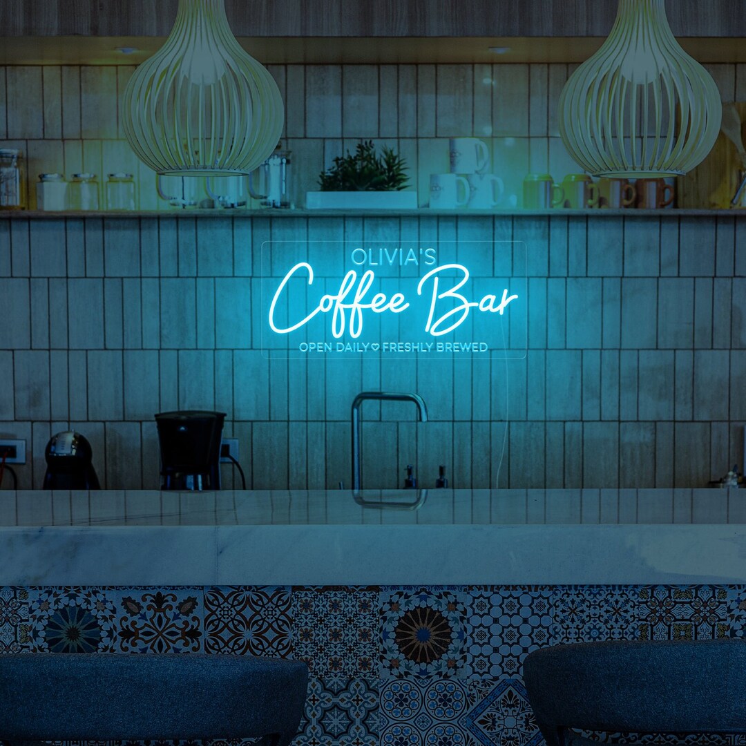 Personalized Coffee Bar Neon Sign, Coffee Bar Name Sign, Kitchen Sign ...