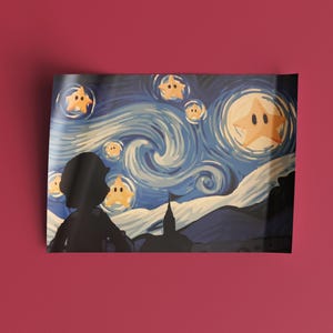 Van Gogh Mario Canvas Art, Starry Night Wall Art, Premium Print Poster ...