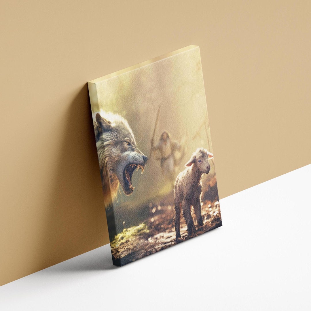 Jesus Sheep Wall Art, Jesus Running Towards the Wolf and the Lamb ...