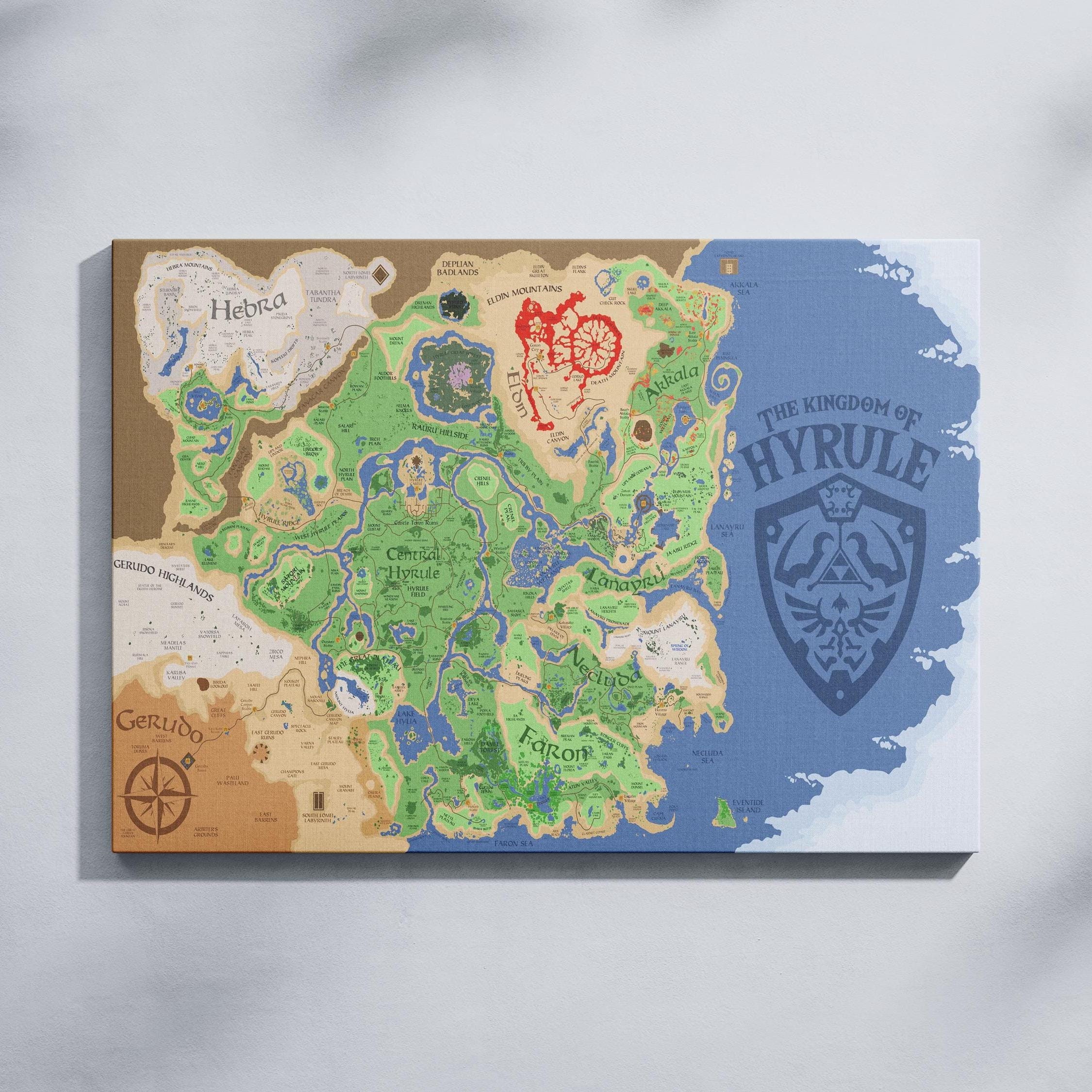 Hyrule Map Canvas, Tears of the Kingdom Wall Art, Premium Print Poster, Hyrule Map Art, Gift for ...