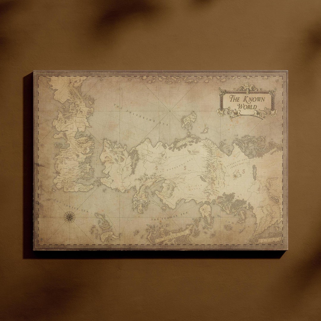 World Map Canvas, Vintage Westeros Map Wall Art, Premium Print Got ...