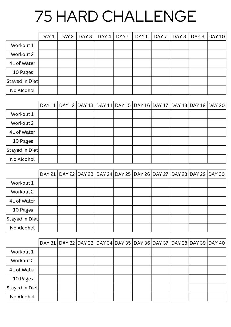 75 Hard Challenge Tracker - Etsy