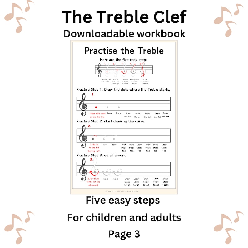 The Treble Clef Practice Book: Five Easy Steps to Learn to Write the ...
