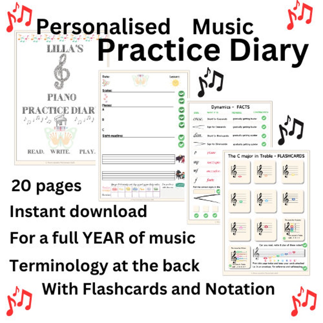Music Practice Diary, Piano Practice Diary for Children Aged 3 Onwards ...