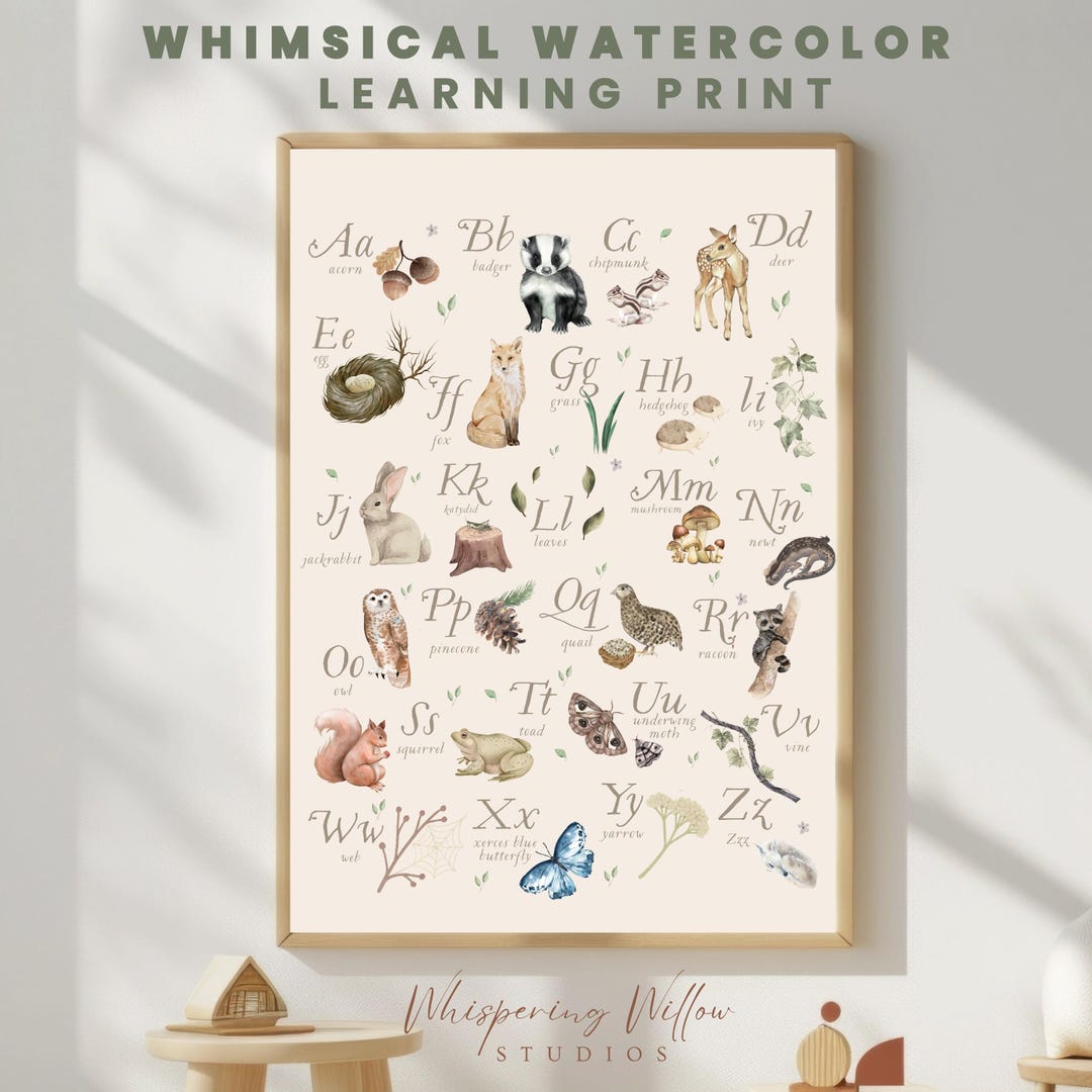 Woodland Alphabet Nursery Print, ABC Animal Wall Art, Neutral Nursery ...