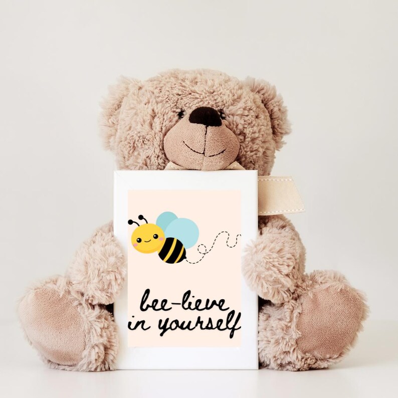 Bee-lieve in Yourself Printable – Cute Bee Kids Poster – Nursery ...