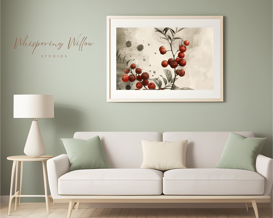 Abstract Red Berries Watercolor Art for Living Room Artwork Red Fruit ...