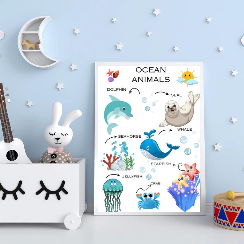 Ocean Animals Poster Printable – Sea Life Chart for Kids – Nursery ...