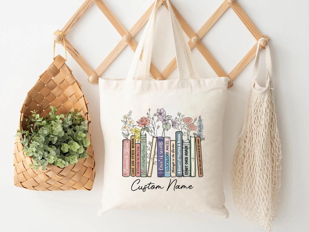 Custom Favorite Books Tote Bag: Floral Bookish Canvas Tote - Etsy