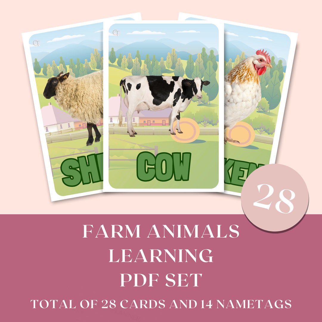 Farm Animal Flashcards Set Printable Educational PDF for Kids Animal ...