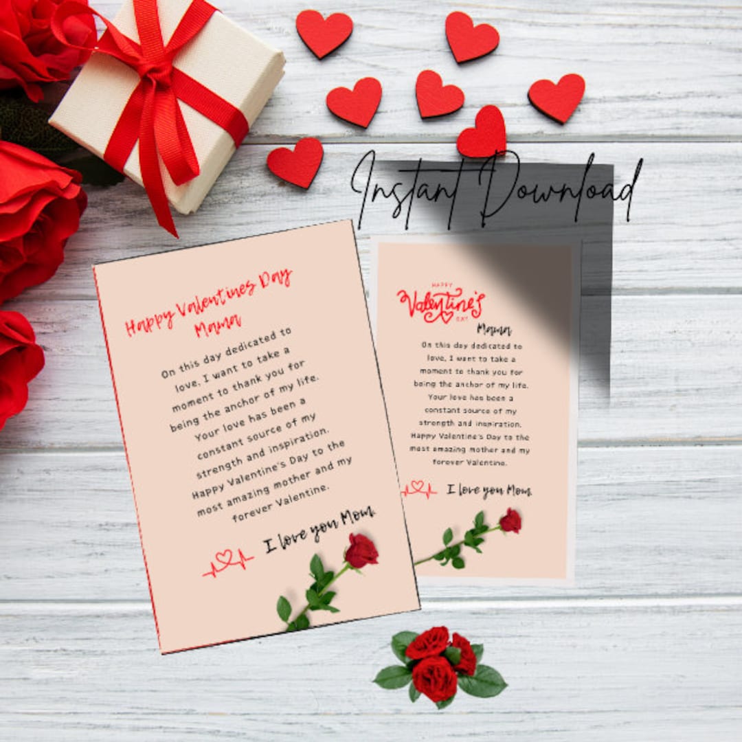 Happy Valentines Day Mama, Mom Printable Card 5x7 Inch 8.5x 11 for Pdf ...