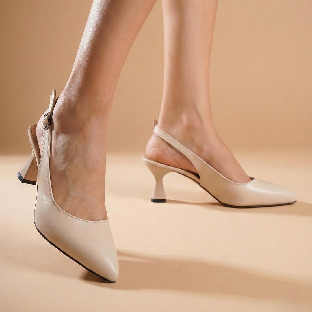 Beige, Pointed-toe, Thin-heeled, Open-back Wedding Shoes. - Etsy