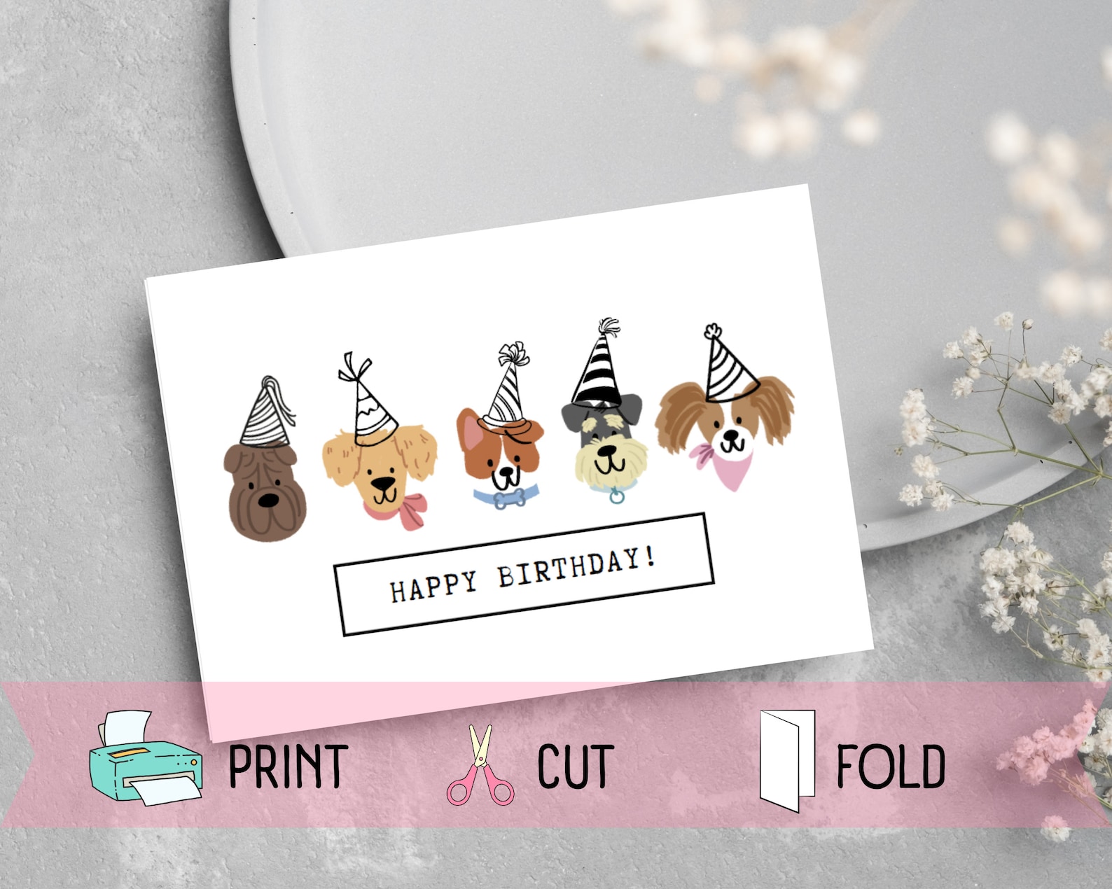 Printable Birthday Card Dogs,digital Greeting Cards ,digital Downloads ...