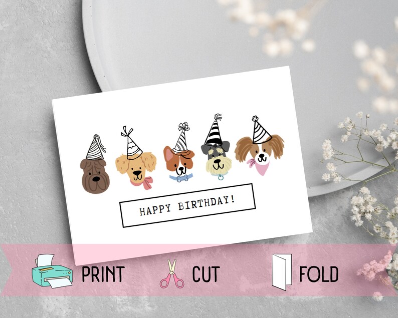 Printable Birthday Card Dogs,digital Greeting Cards ,digital Downloads ...