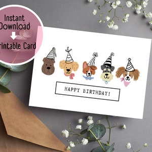 Printable Birthday Card Dogs,digital Greeting Cards ,digital Downloads ...