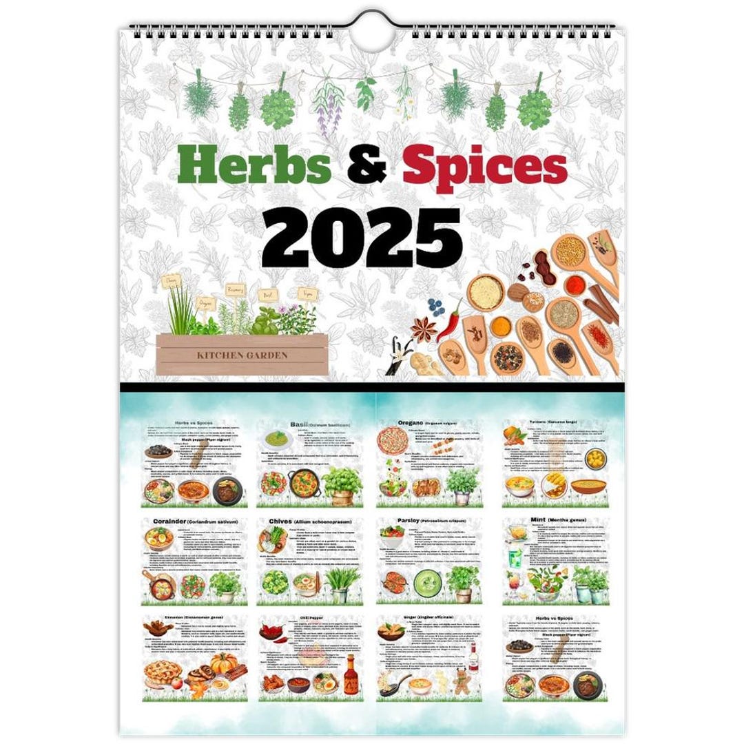 Wall Calendar 2025, Herbs and Spices Calendar Planner, Botanical Print ...
