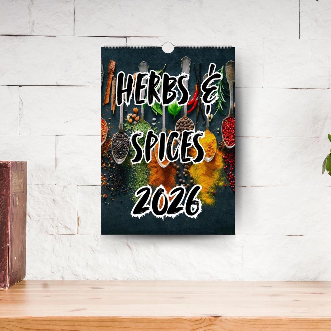 2026 Herbs and Spices Wall Calendar: Black Botanical Print (A4, Eu ...
