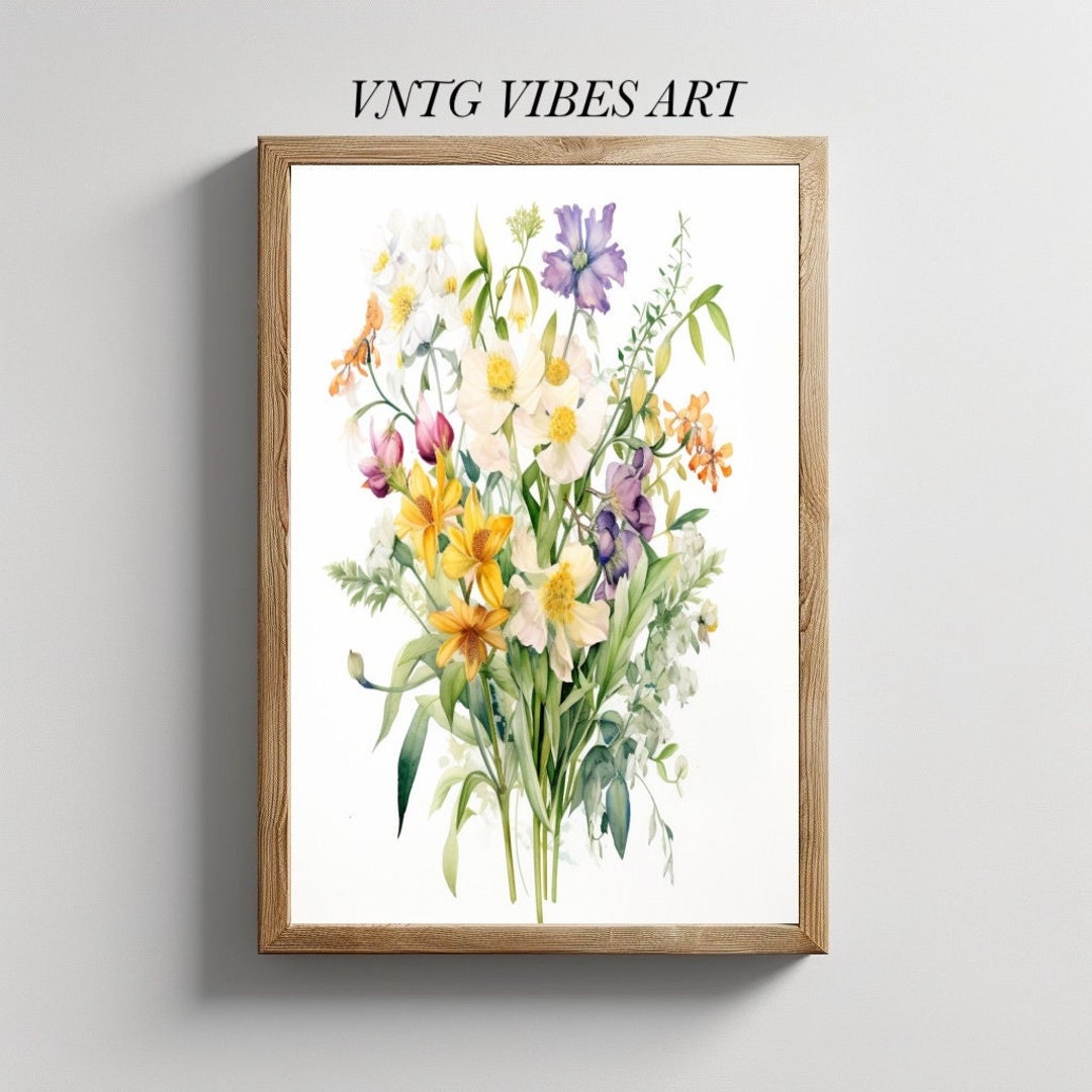 Birth Month Flower Wall Art Bouquet Watercolor Painting Mothers Day ...