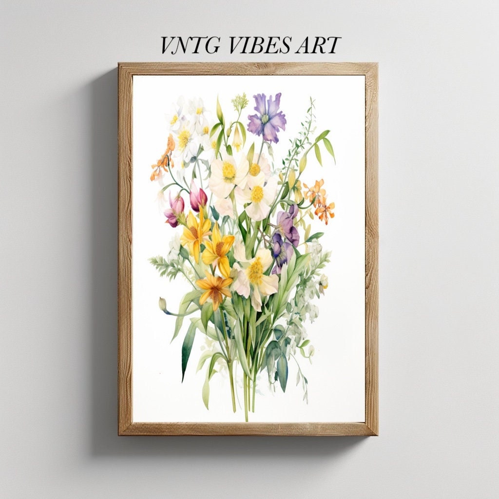 Birth Month Flower Wall Art Bouquet Watercolor Painting Mothers Day ...