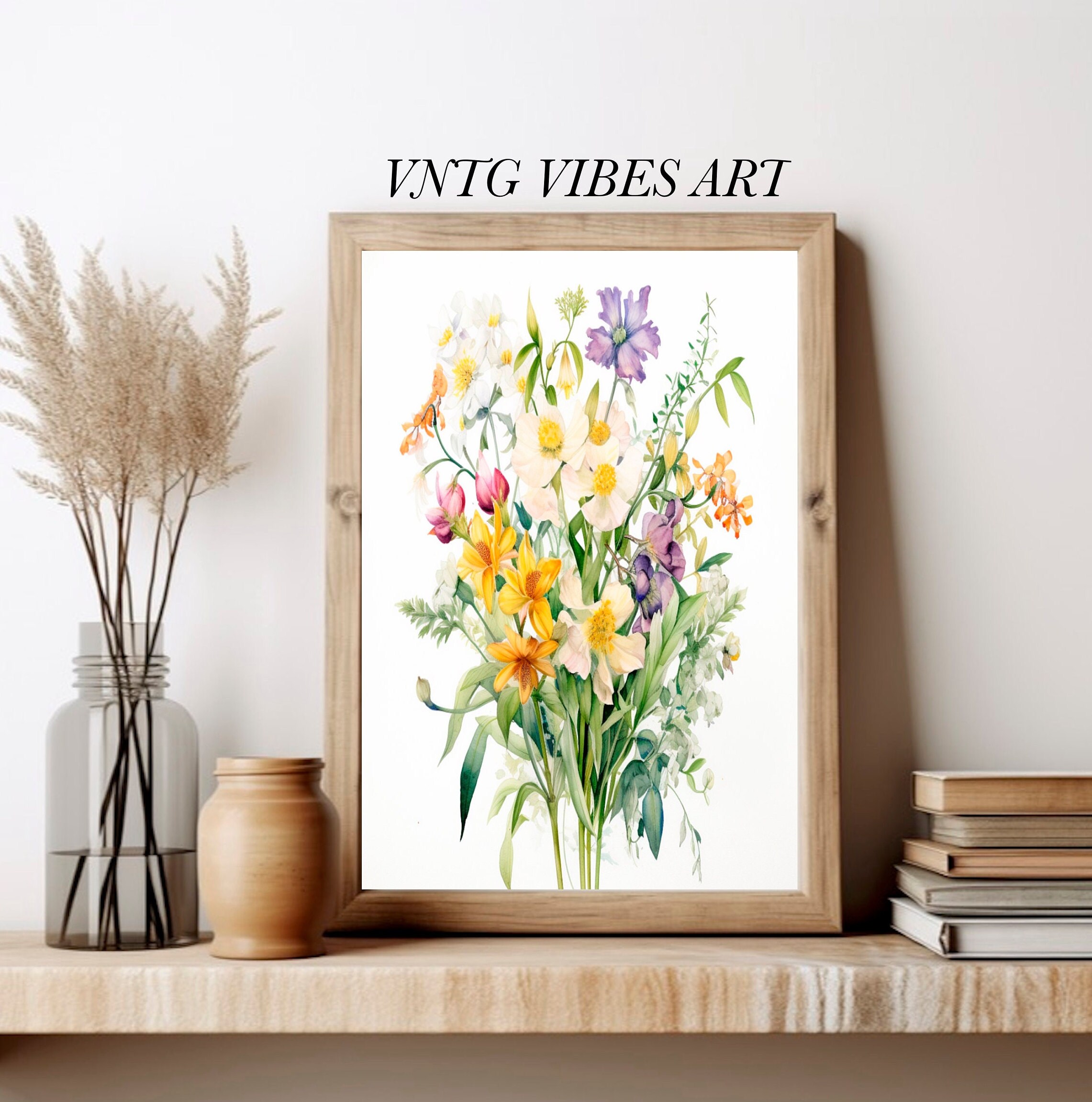 Birth Month Flower Wall Art Bouquet Watercolor Painting Mothers Day ...