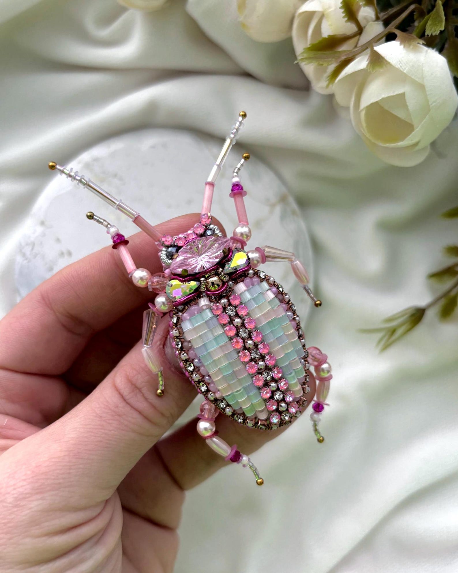 Pink Beetle Brooch, Beaded Bug Pin, Embroidered Insect Jewelry Gifts - Etsy
