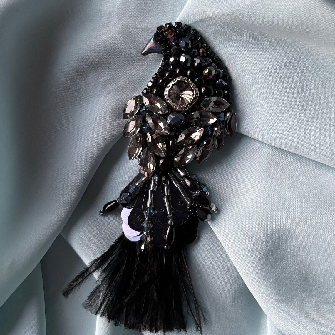 Black Raven Jewelry Bird Brooch Crow Mystical Raven Beaded Brooch Night ...