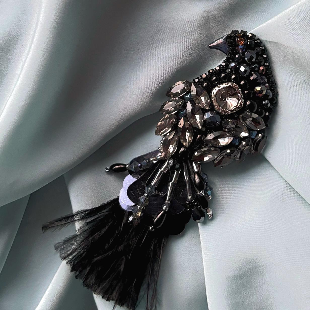 Black Raven Jewelry Bird Brooch Crow Mystical Raven Beaded Brooch Night ...