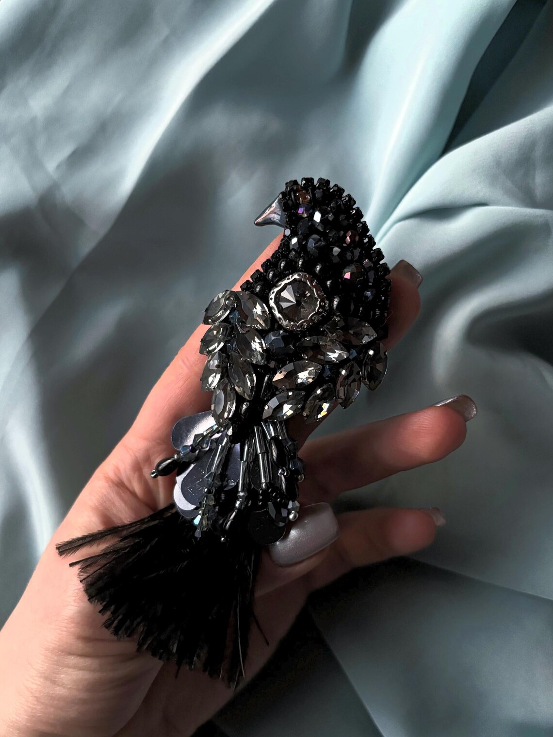 Black Raven Jewelry Bird Brooch Crow Mystical Raven Beaded Brooch Night ...