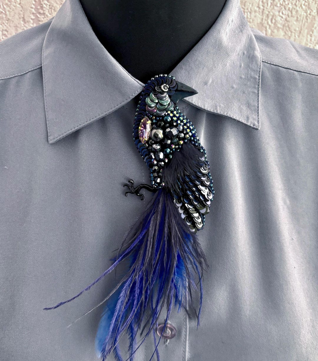 Handmade Beaded Raven Brooch, Gothic Bird Pin With Crystals - Etsy