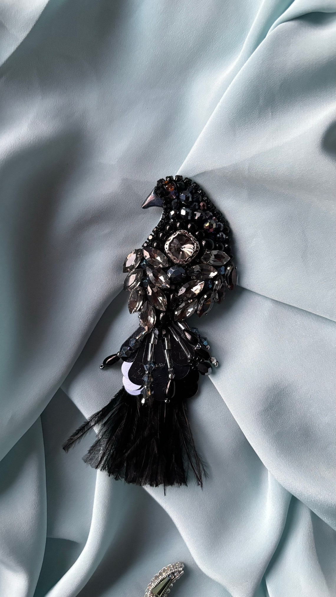 Black Raven Jewelry Bird Brooch Crow Mystical Raven Beaded Brooch Night ...