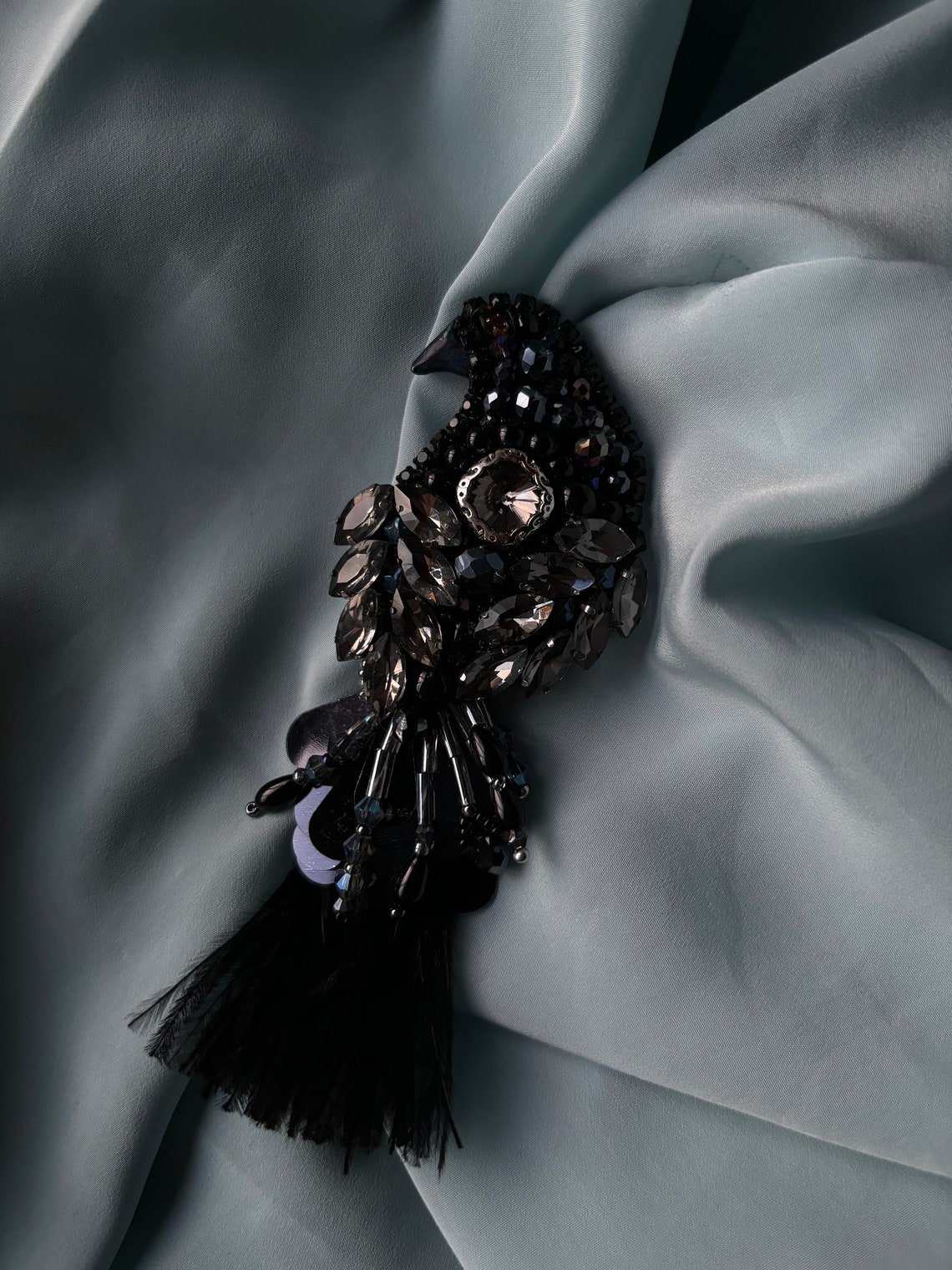 Black Raven Jewelry Bird Brooch Crow Mystical Raven Beaded Brooch Night ...