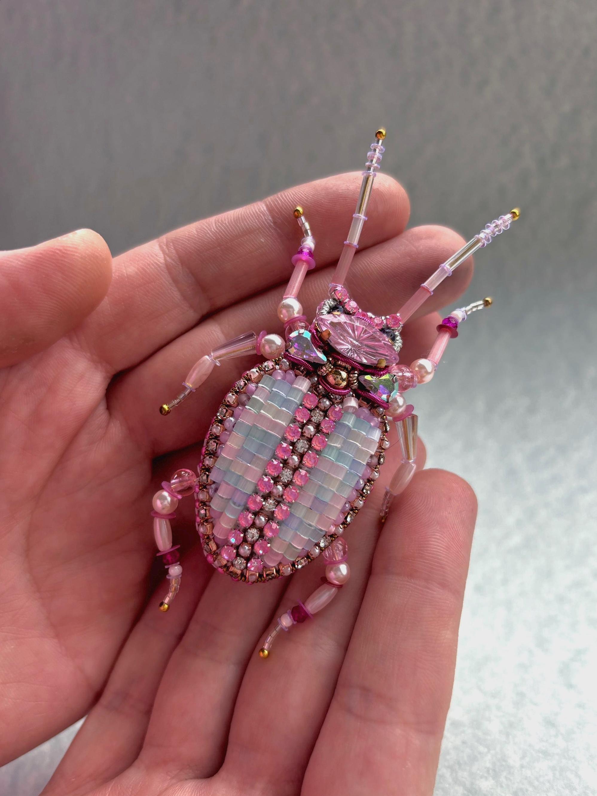 Pink Beetle Brooch, Beaded Bug Pin, Embroidered Insect Jewelry Gifts - Etsy