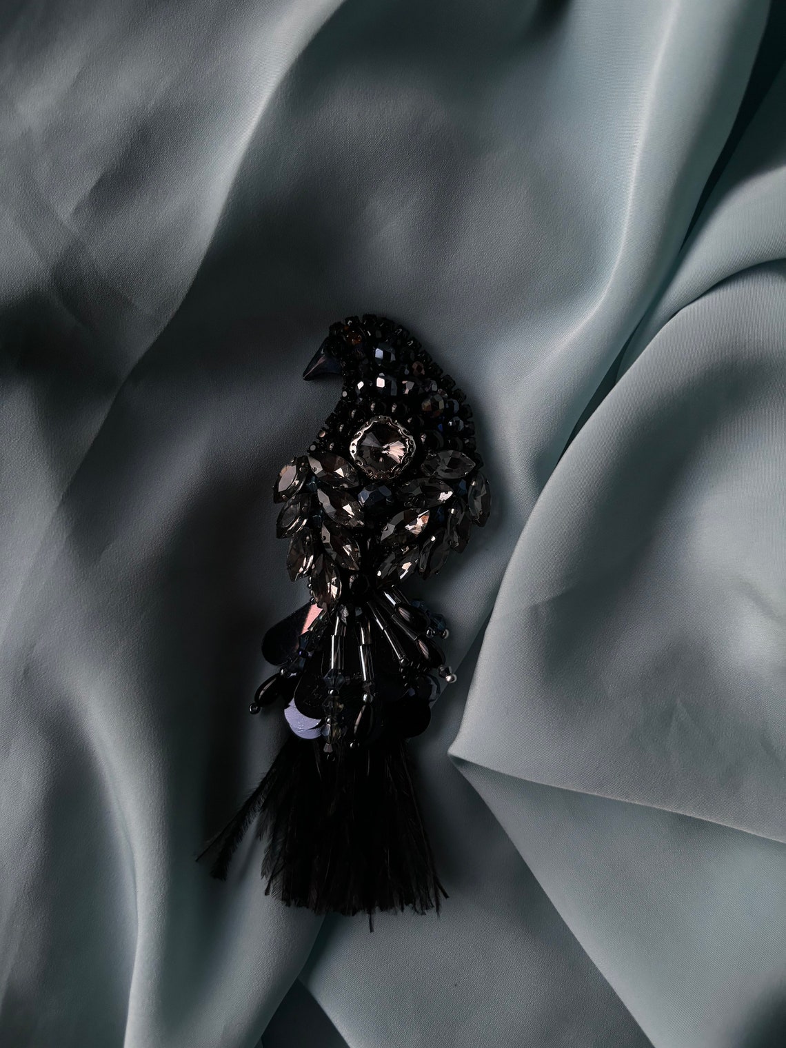 Black Raven Jewelry Bird Brooch Crow Mystical Raven Beaded Brooch Night ...