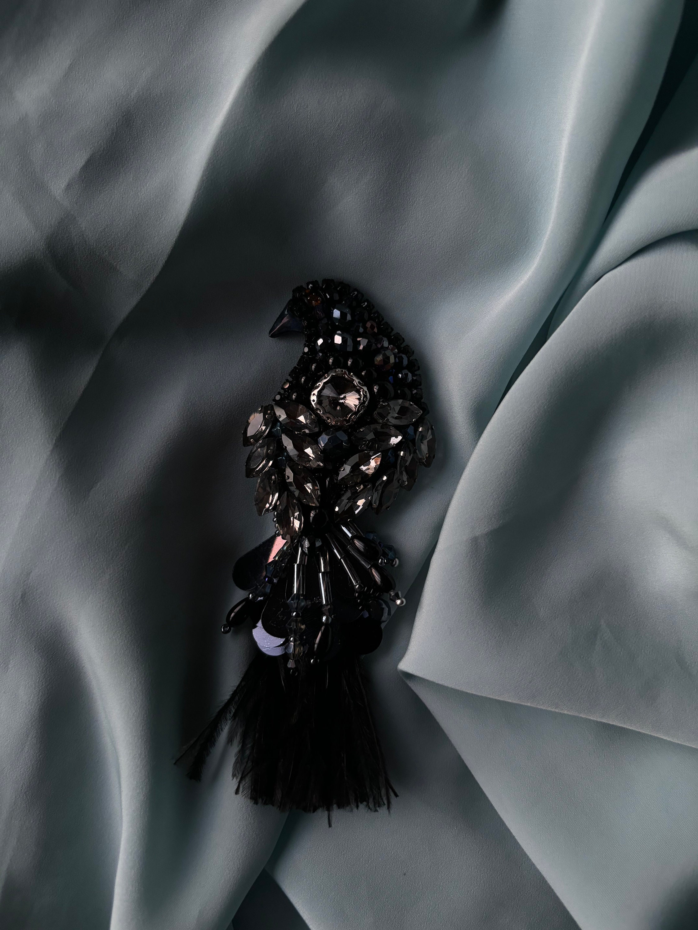 Black Raven Jewelry Bird Brooch Crow Mystical Raven Beaded Brooch Night ...