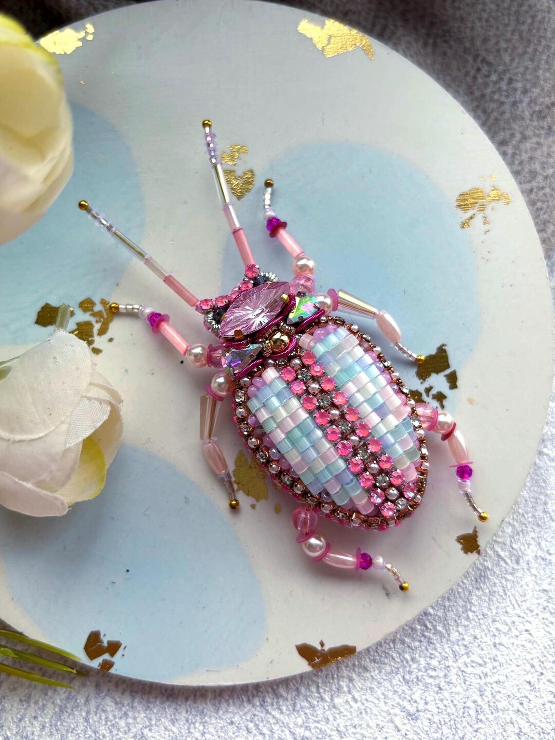 Pink Beetle Brooch, Beaded Bug Pin, Embroidered Insect Jewelry Gifts - Etsy