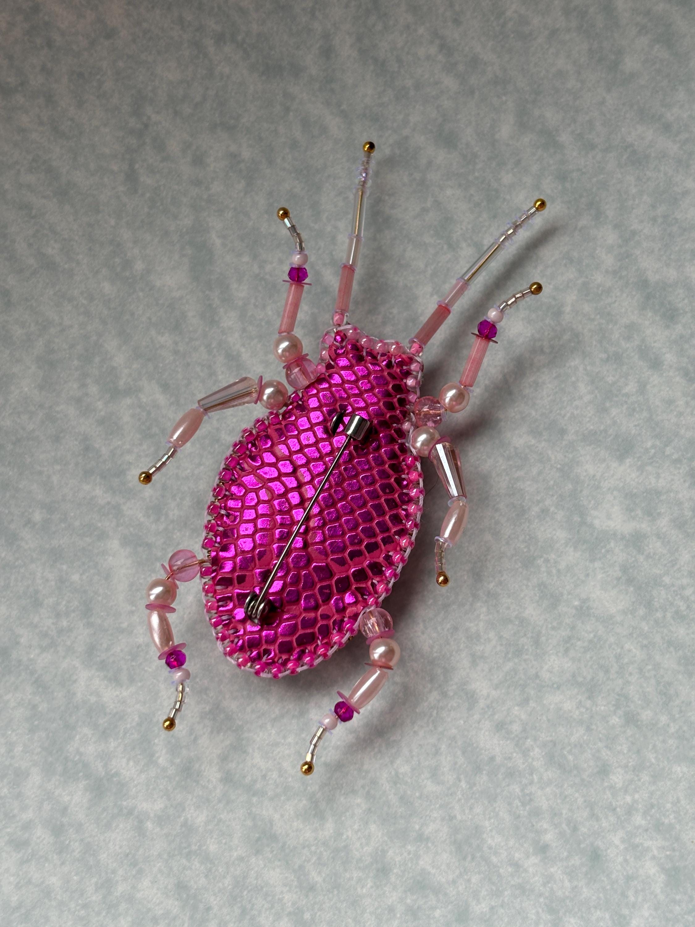Pink Beetle Brooch, Beaded Bug Pin, Embroidered Insect Jewelry Gifts - Etsy
