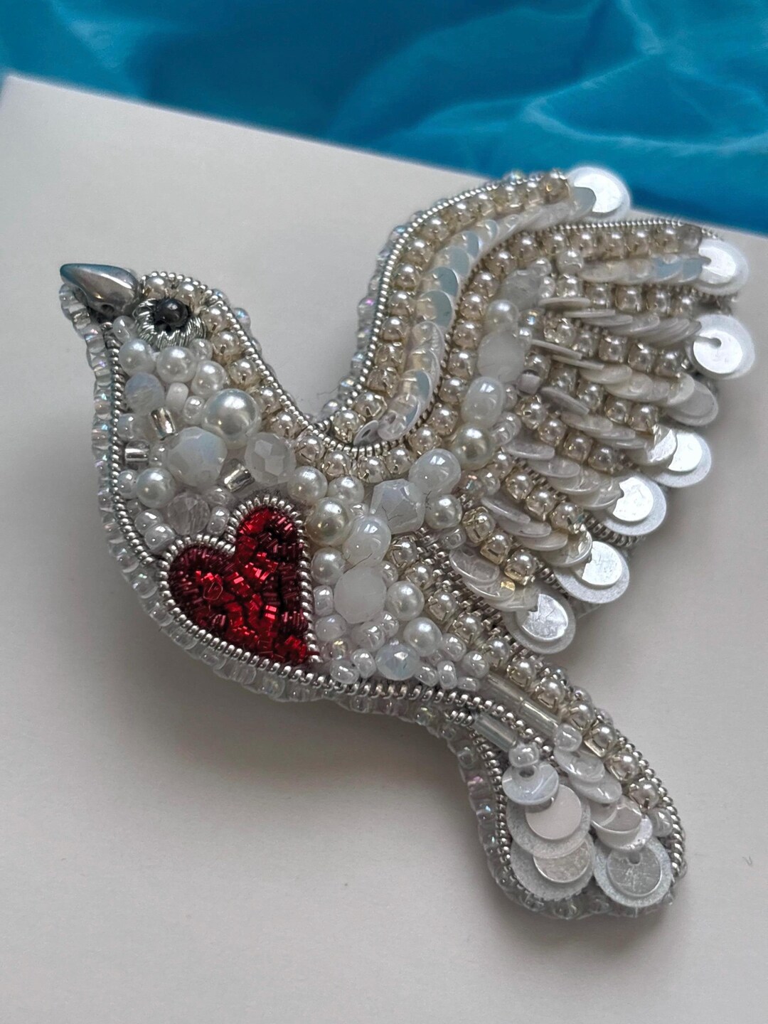Beaded Dove of Peace Brooch With Freshwater Pearls, Brooch-pin White ...