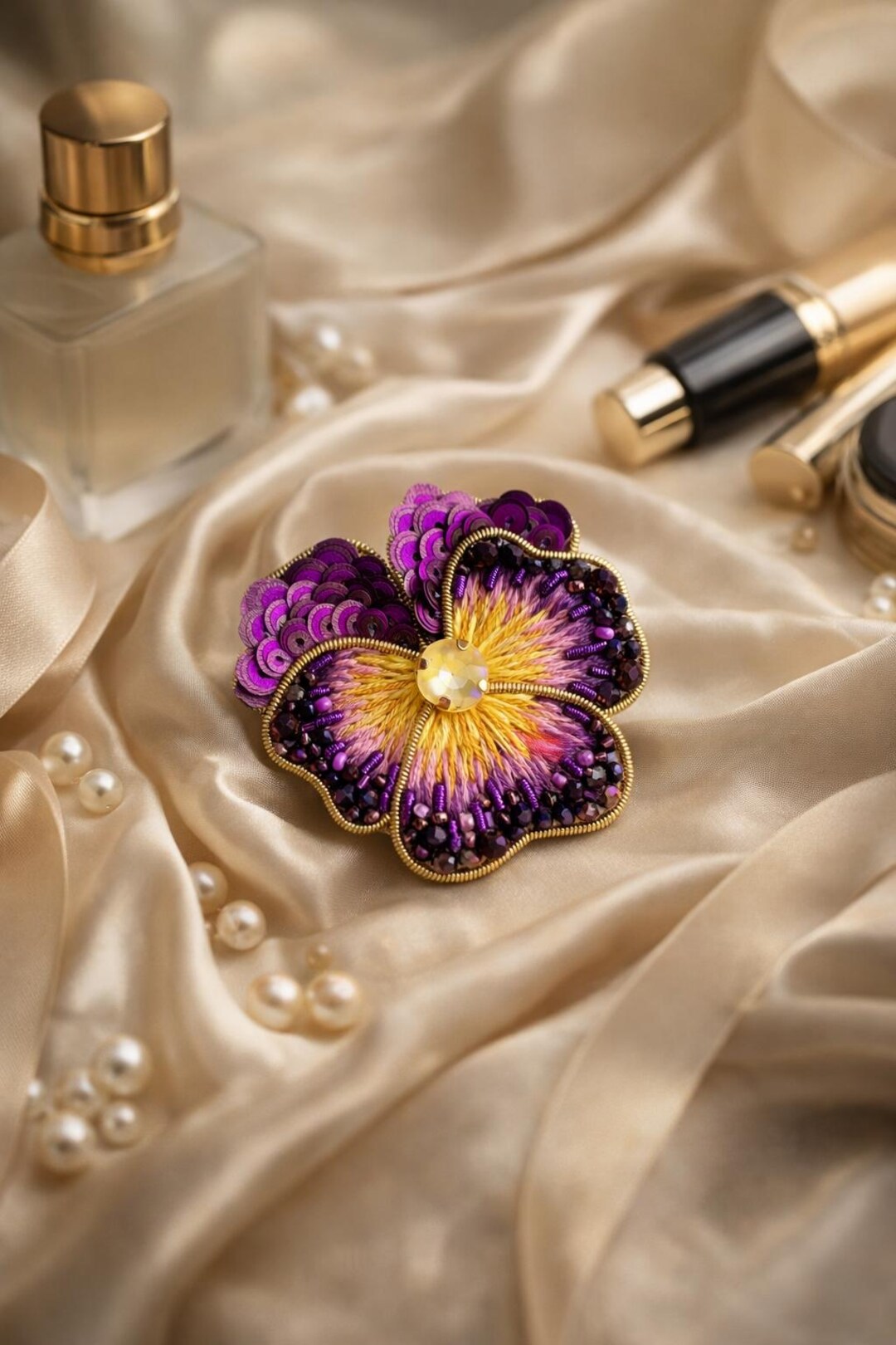 Beaded Pansy Brooch, Embroidered Floral Jewelry, Handmade Luxury Gift ...