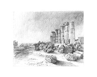 Drawing - Valley of the Temples of Agrigento - Temple of Concord - Etsy