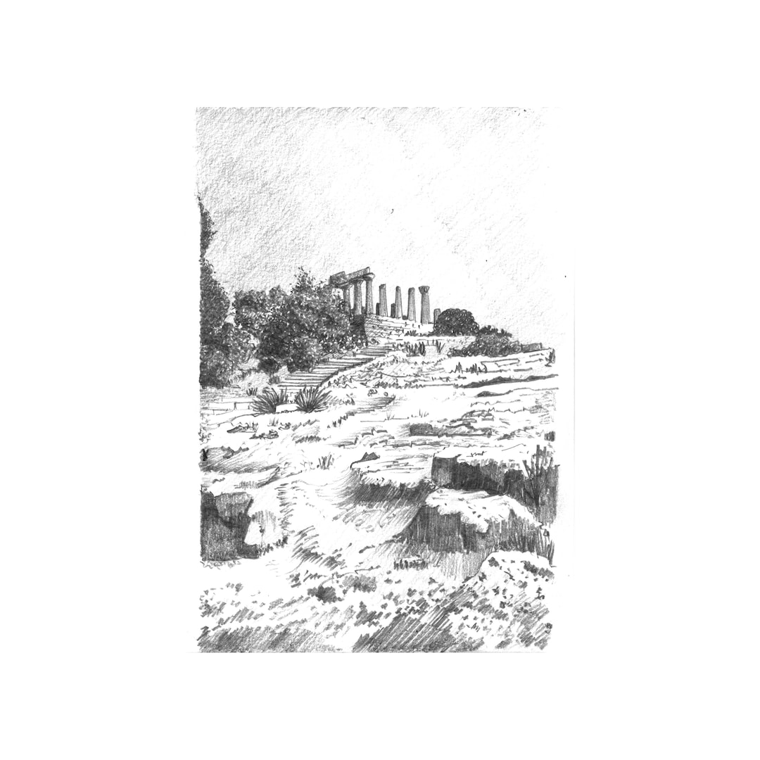 Drawing Valley of the Temples of Agrigento Temple of Juno - Etsy