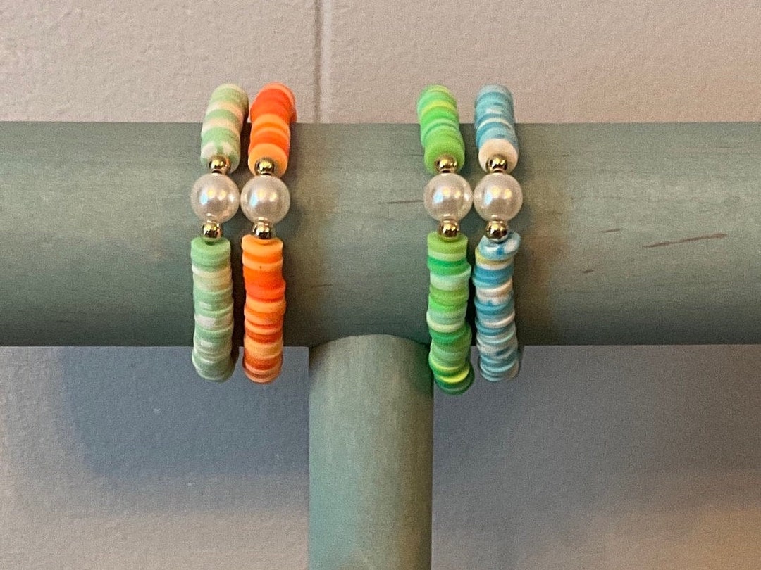 Pearl Charm Clay Bead Bracelet- Multiple Colors - Etsy