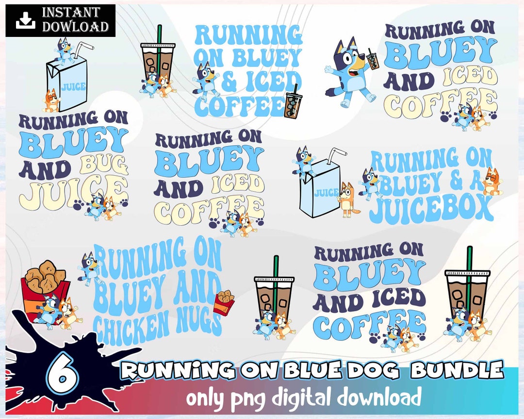 Bluey Png, Bluey Running on Bluey and Iced Coffee Stickers PNG, Bluey ...