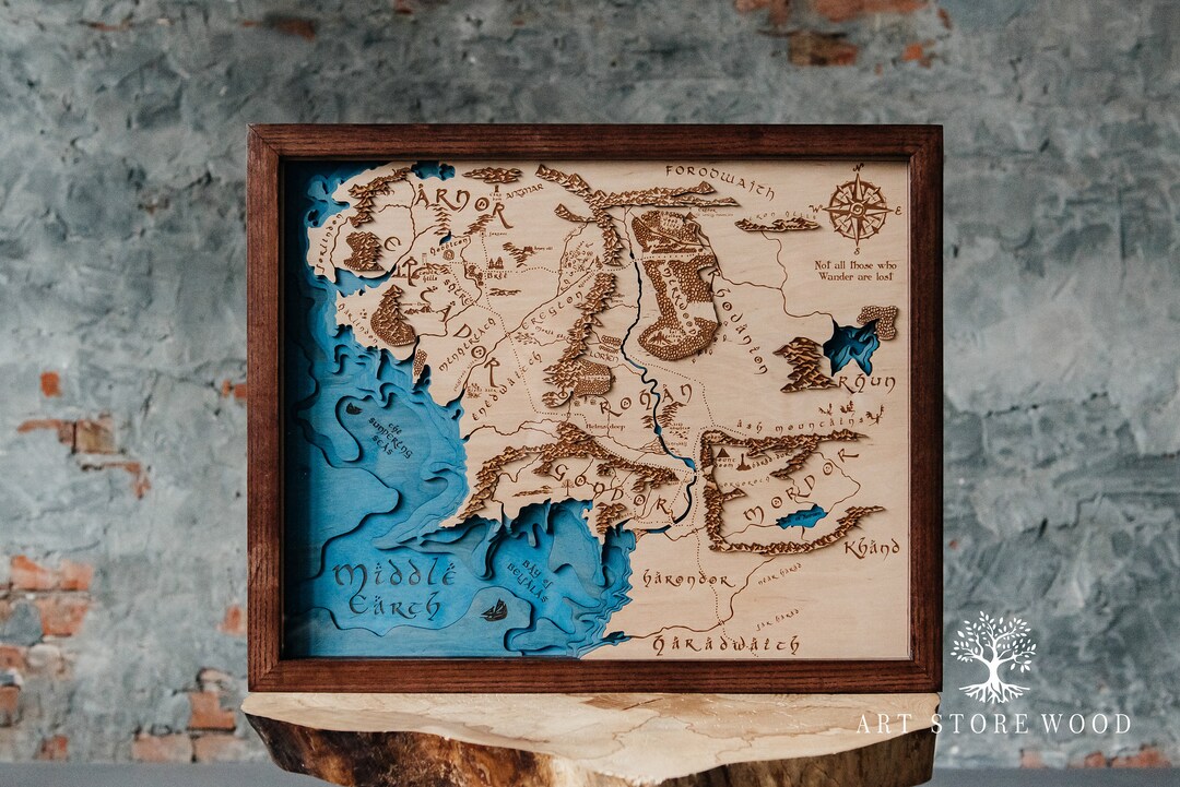 Middle Earth 3D Wood Map, Lord of the Ring Gift for Men, Gondor Wall ...