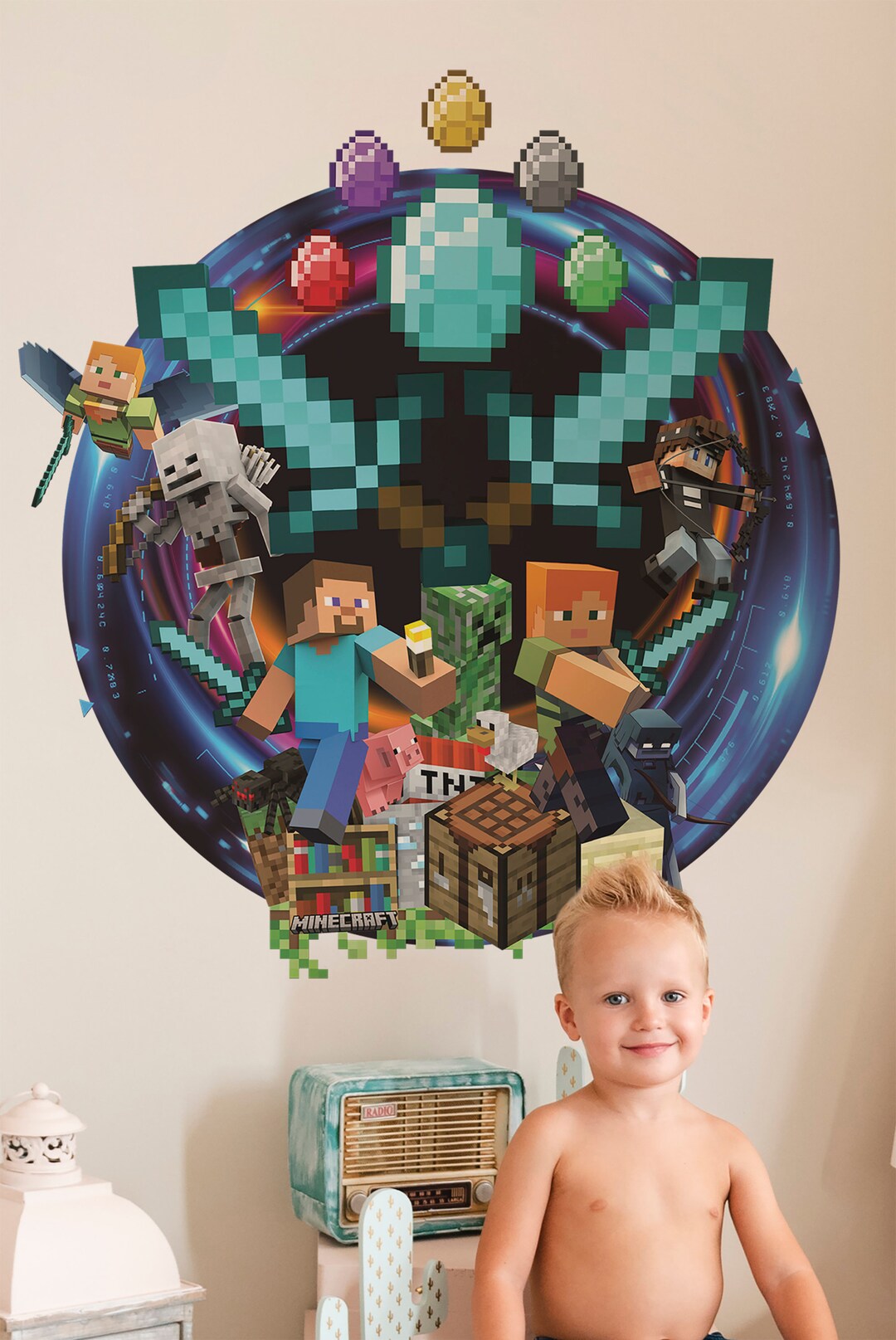 Peel and Stick Minecraft Wall Decal Video Game Wall Sticker for Bedroom ...