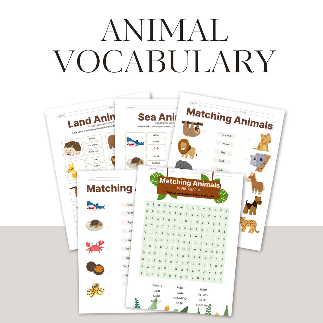 Animal Vocabulary Worksheets - Etsy