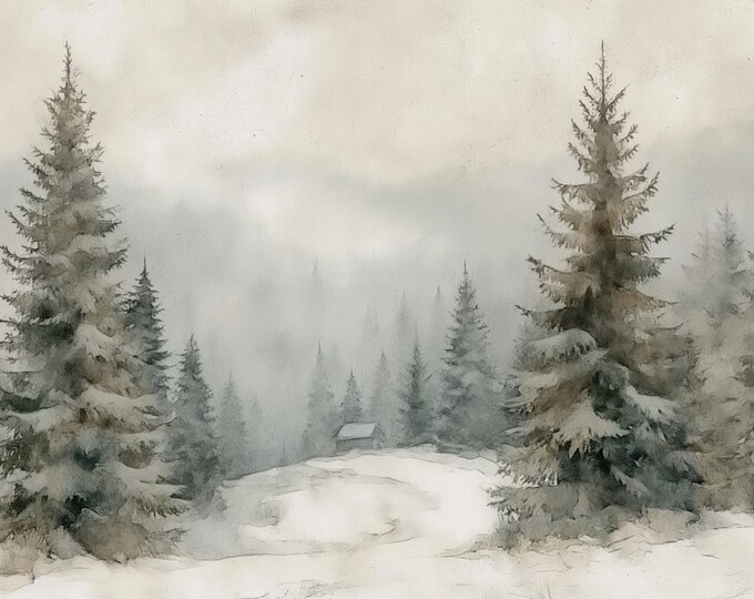 Snowy Winter Landscape Print, Christmas Printable Wall Art, Forest ...