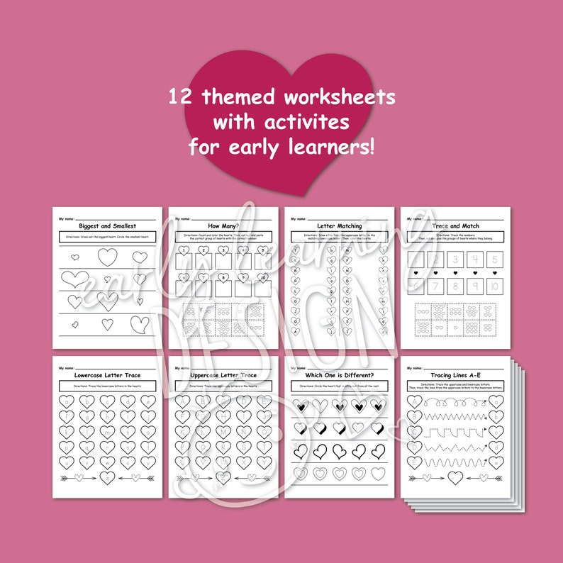 Valentine's Day Preschool Activity Bundle Comes With 12 Themed ...